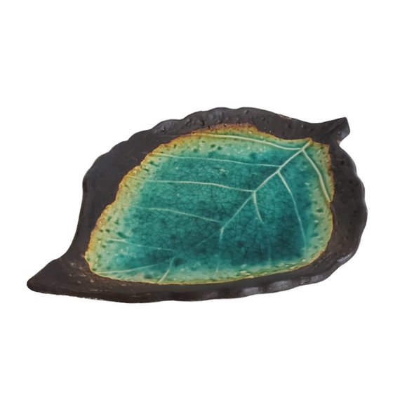 Miya | Dining | Kosui Jade Green Crackle Leaf Brown Lava Rust Rim 8 ...